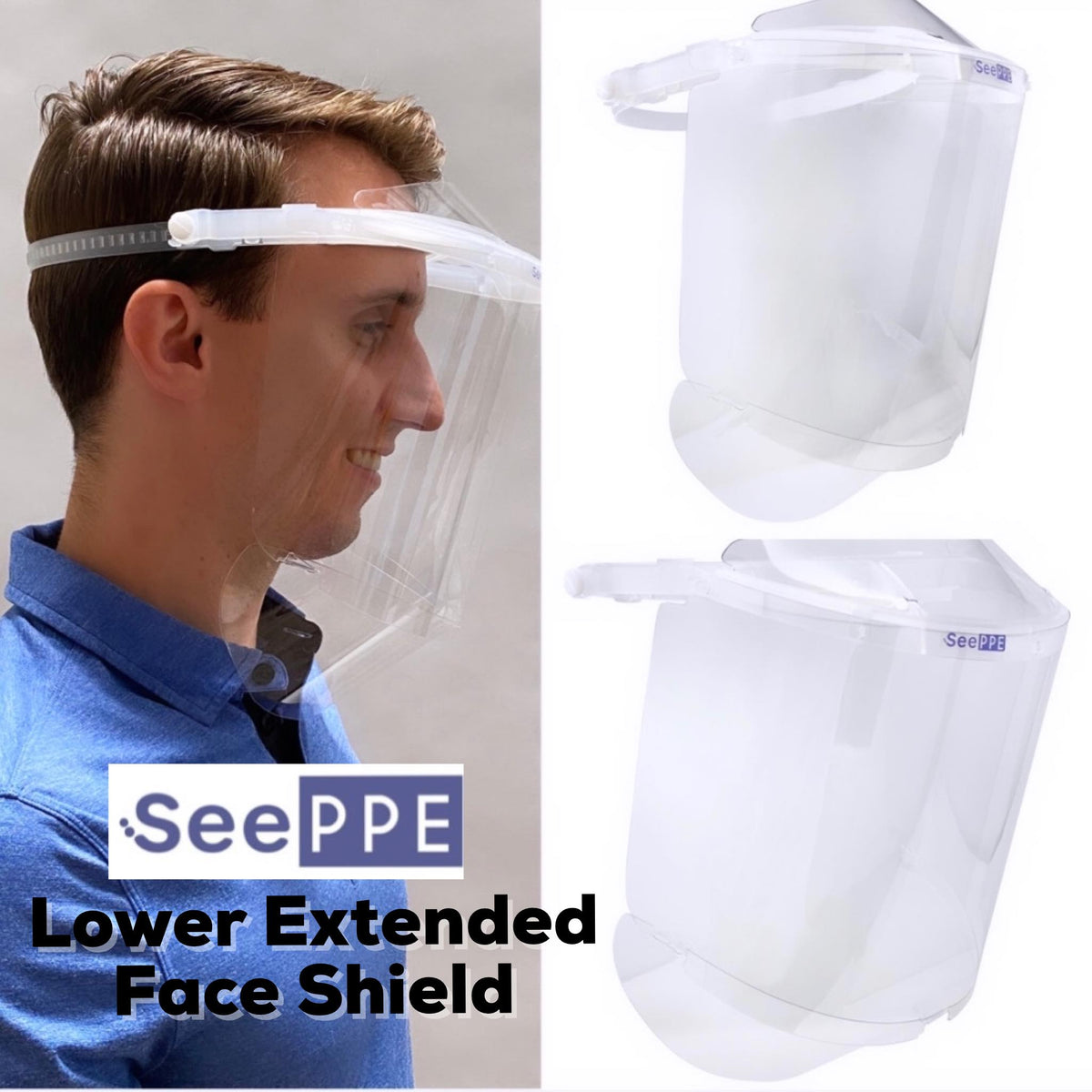 Lower Extended Face Shield (1 visor + 5 Lower Extended Shields) – SeePPE